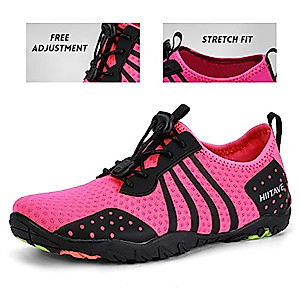 HIITAVE Womens Aqua Beach Water Shoes Quick Dry Barefoot Swim Socks for Surf Pool River Walking Diving Water Sports Fushia W9/M8