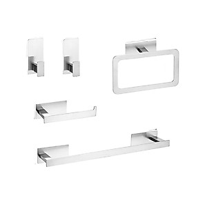 Bathroom Accessories Set Matte Black Wall Shelf Toilet Roll Paper Holder Robe Hook Hanger Towel Rail Bar Rack Ring Bath Hardware,Silver 5pcs Set