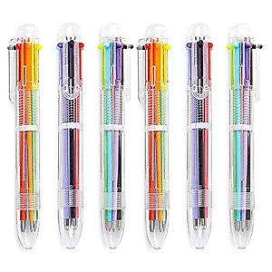 Hutou 6 Pack 0.5mm 6-in-1 Multicolor Ballpoint Pen 6 Colors Retractable Ballpoint Pens Kids Party Favors Pen (6 Pack)