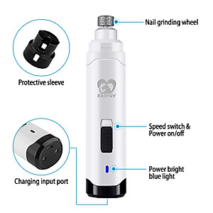 Casfuy Dog Nail Grinder Upgraded - Professional 2-Speed Electric Rechargeable Pet Nail Trimmer Painless Paws Grooming & Smoothing for Small Medium Large Dogs & Cats (White)