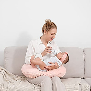 QUENESS Nursing Pillow Cover Breastfeeding Pillow Cases Plush Dot Slipcover (LightPink)