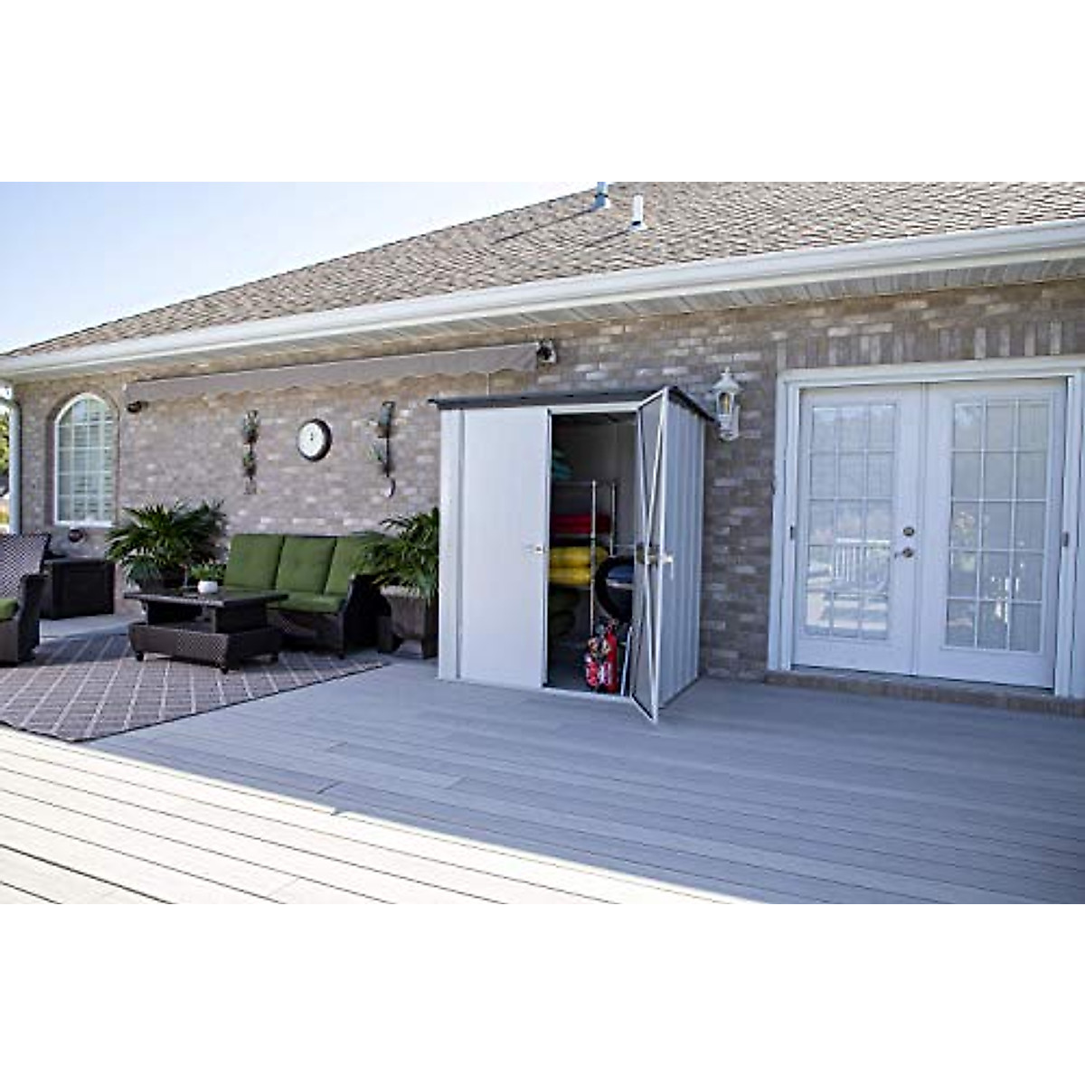 Arrow Shed Designed 5' x 3' x 6' Compact Outdoor Metal Backyard, Patio, and Garden Shed Kit, Flute Gray and Anthracite