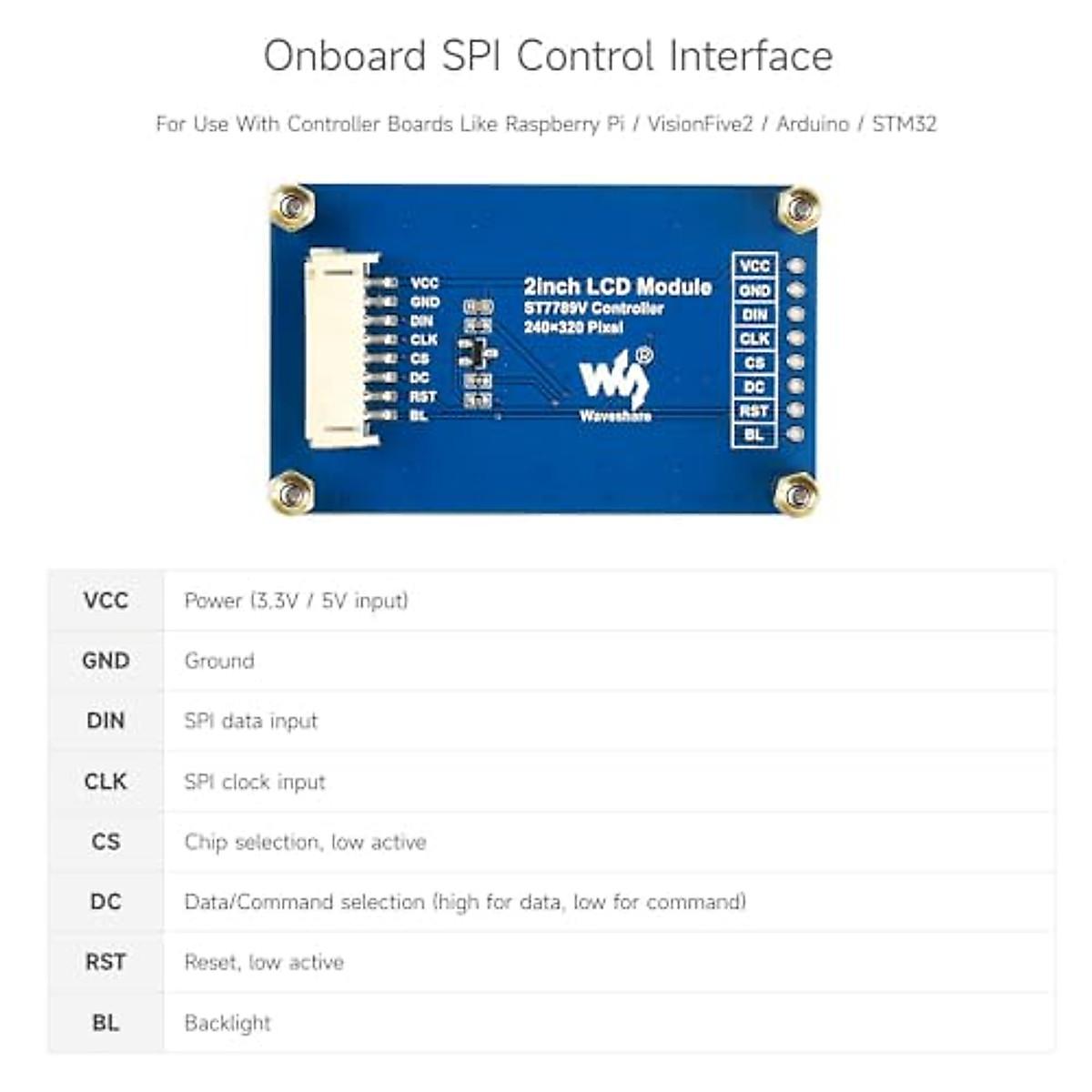 waveshare 2inch LCD Display Module, Compatible with Raspberry Pi/Pi zero/Arduino/Esp32, with ST7789 Driver, 262K Color, IPS Screen, 240×320 Resolution, SPI Interface