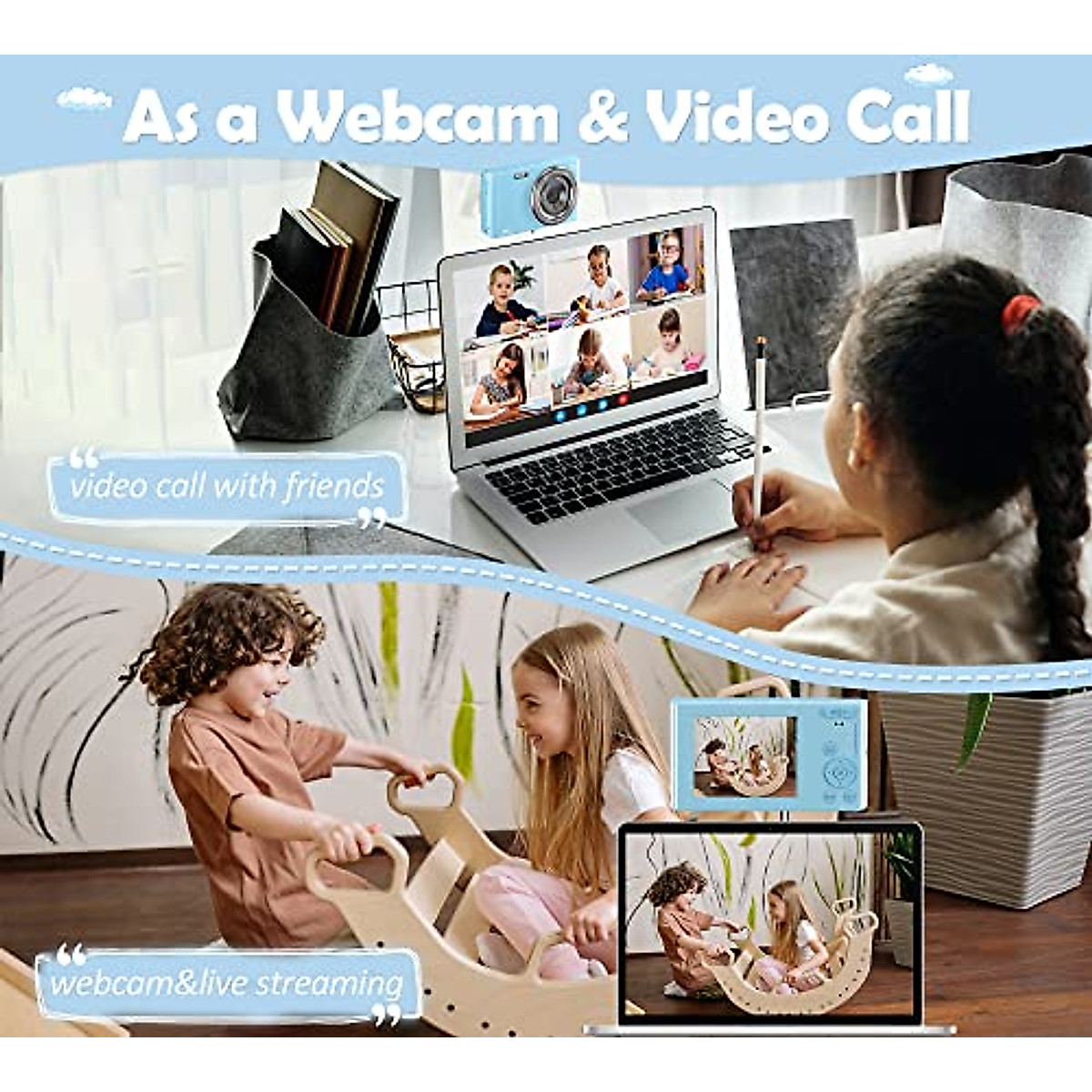 UIKICON Digital Camera, FHD 4K 44MP Kids Camera Video Camera with 32GB SD Card 16X Digital Zoom, Compact Point and Shoot Camera Portable Small Camera for Teens Students Boys Girls-Light Blue