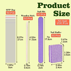 50 Set Disposable Manicure Kit, Including 50pcs Mini Nail Buffer, 50pcs Nail File, 50pcs Wood Stick, 50pcs OPP Bag, Press on Nail Tool Kit for Salon Home (Purple)