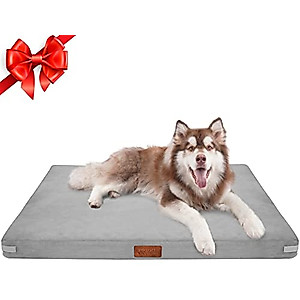 suddus Orthopedic Dog Bed for Large Dogs, Non-Slip Pet Bed with Waterproof Lining, Memory Foam Dog Bed for Crate Big Dog Bed with Removable Washable Cover (Grey, XL)