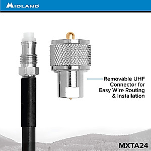 Midland – MXTA24 Low Profile Antenna Cable with NMO Connector – CB Antenna Cable Extension – 6 Meters (19 ft) with Removable UHF Connection