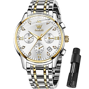OLEVS Chronograph Multifunction Watches for Men Two-Tone White Dial Waterproof Sport Wrist Watches for Father Husband Boyfriend Son Father's Day Gifts
