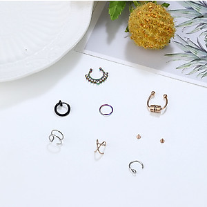 ORAZIO Fake Nose Ring - Stainless Steel Fake Nose Rings for Women Small Faux Septum Nose Ring Stud CZ Lip Ring Stud Nose Cuff Cartilage Earring Small Non Piercing Nose Ring Faux Piercing Jewelry