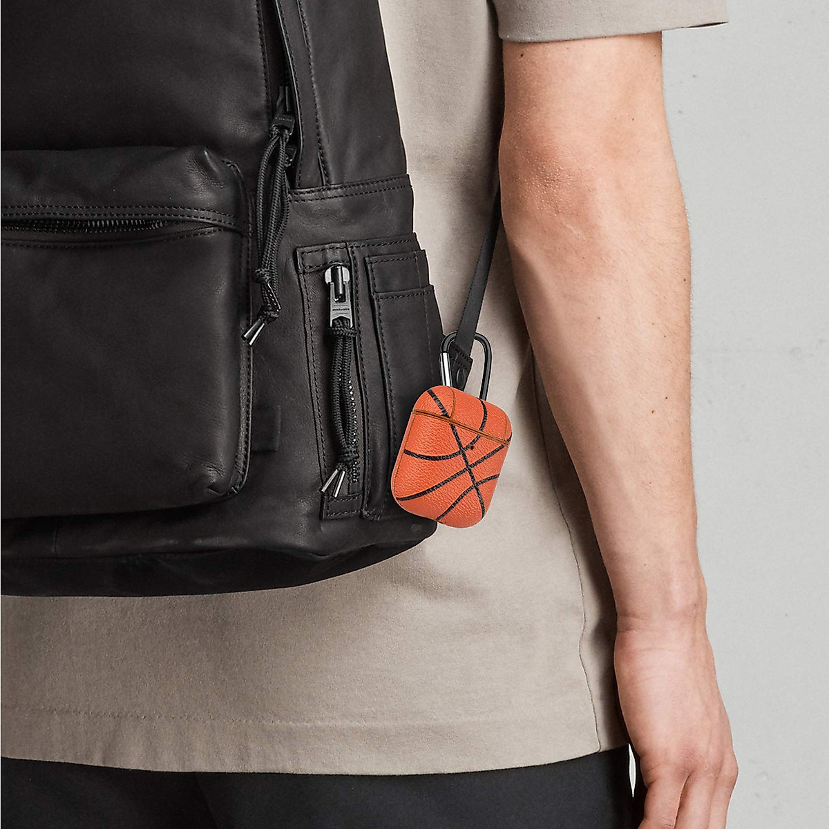 NJJEX AirPods Case, AirPods PU Leather Hard Case, Portable Protective Shockproof Earphone Accessories Cover w/Carabiner/Keychain Compatible for Apple AirPods 1/ Airpods 2 Charging Case [Basketball]