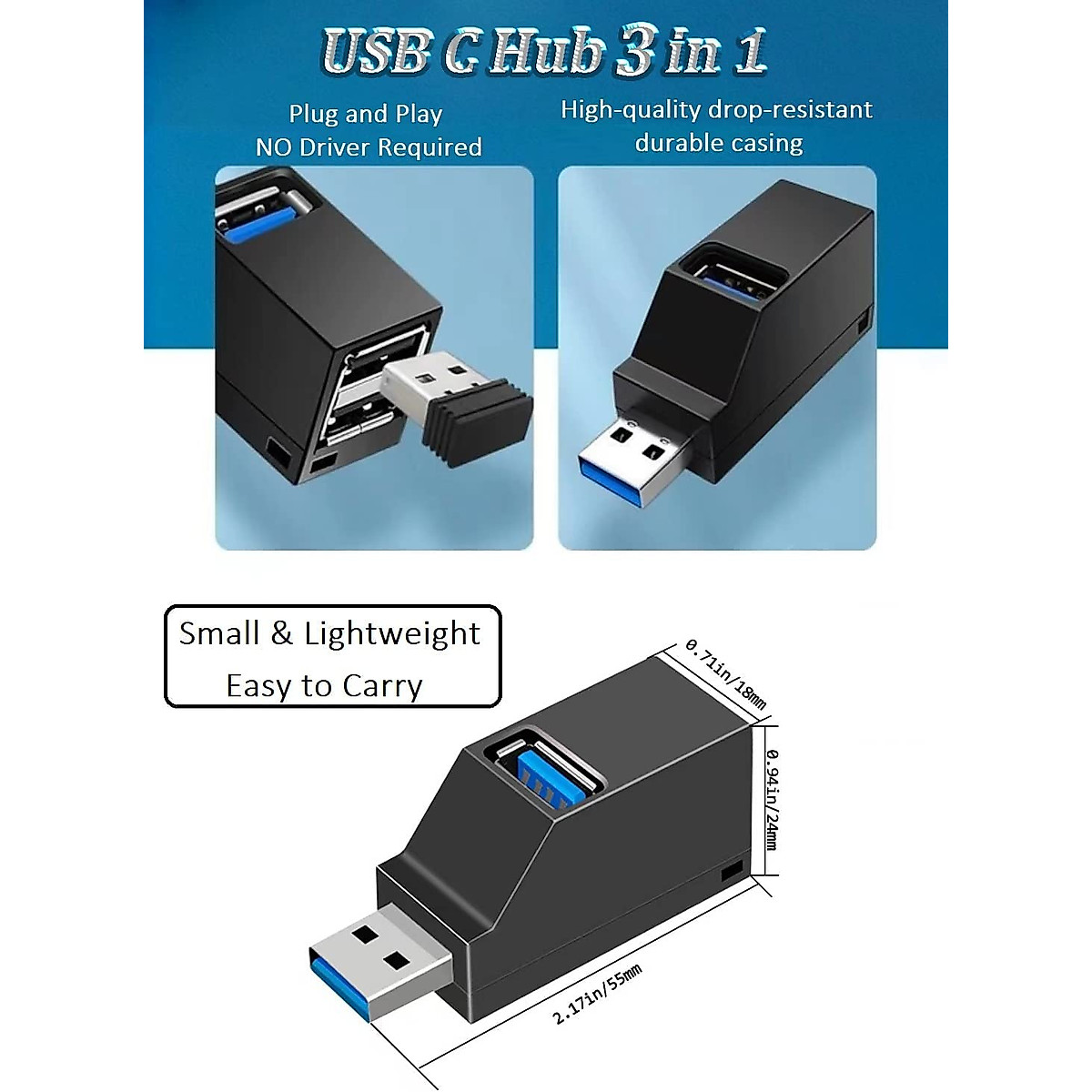 BIANTI USB Hub Splitter 3 Ports Super Speed 5Gbps Extender, 3.0 A Adapter with Lanyard and Safety Helmet, for MacBook Pro/Air, PS4, Laptop, PC, Surface Pro, iMac, Mobile HDD, Keyboard, Mouse