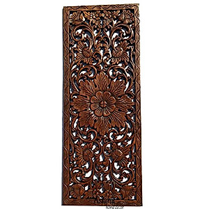 Asiana Home Decor Large Carved Wood Wall Panel. Floral Wood Carved Wall Decor. Size 35.5"x13.5"x0.5" (Brown)