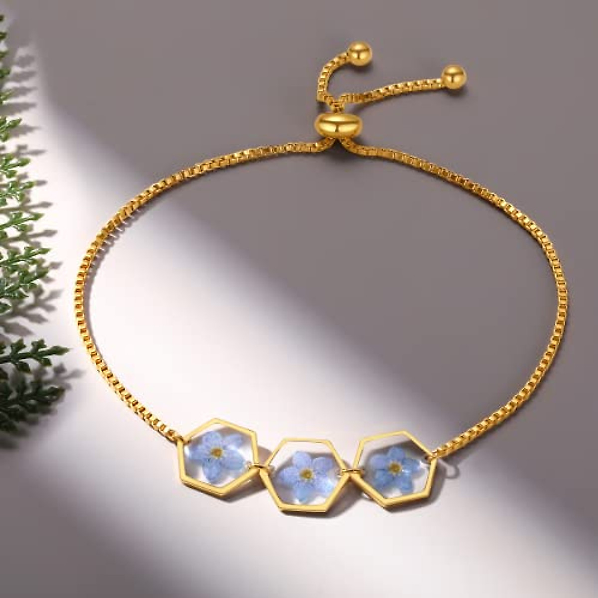 Forget-Me-Not Pressed Wildflower Bracelet | Personalized Handmade Bracelet | Real Wildflowers Bracelet | Alaska State Flower Bracelet | Gold Pressed Flower Bracelet | Gift For Her