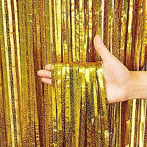 BEAYFILY 3 Pack Fringe Curtains Party Decorations,Tinsel Backdrop Curtains for Parties,Photo Booth Wedding Graduations Birthday Christmas Event Party Supplies (Golden)
