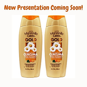 Manzanilla Grisi Gold Extra Lightening Shampoo Cleansing and Extra Lightening with Chamomile Extract and Turmeric Lightens Naturally Soft and Luminous Hair, 2 Pack of 13.5 FL Oz, Bottles, 2 Count