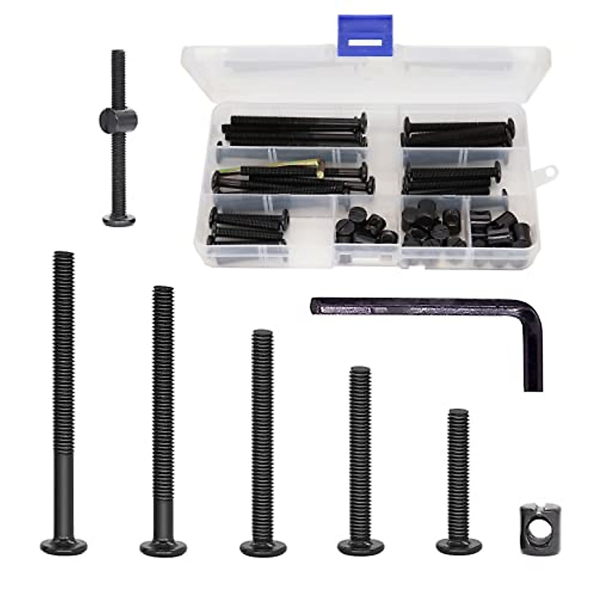 cSeao Black Baby Bed Crib Screws Replacement Parts,50pcs M6 Hex Drive Socket Cap Barrel Nuts Assortment Kit for Baby Bed Cribs Furniture, M6x40/50/60/70/80mm