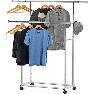 Simple Houseware Standard Double Rod Garment Rack, Silver
