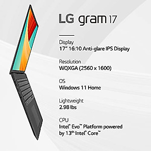 LG gram 17” Lightweight Laptop, Intel 13th Gen Core i7 Evo Platform, Windows 11 Home, 32GB RAM, 2TB SSD, Gray