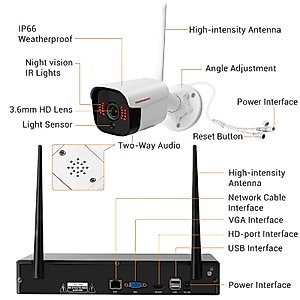 TIGERSECU 1080P WiFi NVR Security Camera System with 1TB Hard Drive, 8 Channel NVR, Weatherproof Cameras, Two Way Audio, Siren, AI Human Detection