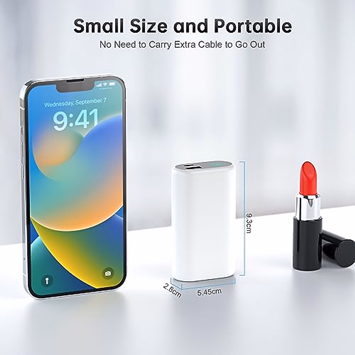 Portable Charger 10800mAh for iPhone,Small & Ultra-Compact 15W PD Fast Charging Power Bank ,LCD Display Battery Pack with Built-in-Cable Compatible with iPhone 14/14 Pro Max/13/12/X/XR/XS/8/7/6-White