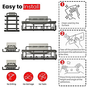 WOKIT Shower Caddy, Bathroom Accessories, Shower Organizer with Self Adhesive for Bathroom, Rustproof Stainless Steel Dorm Room Essentials, Perfect for Kitchen Storage-Set of 5 Racks