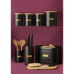 Typhoon Living Otto Airtight Tea Storage Canister with Bamboo Lid, 1.4 Litre, Matte Black/Gold