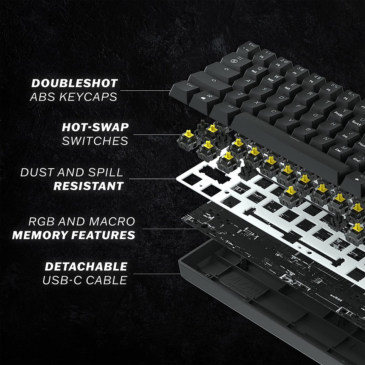HK GAMING GK61s Mechanical Gaming Keyboard - 61 Keys Multi Color RGB Illuminated LED Backlit Wired Programmable for PC/Mac Gamer (Gateron Mechanical Yellow, Black)