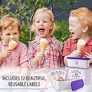 Set of 2 Reusable Ice Cream Tub Containers For Homemade Ice Cream 1.6 Quart Ea. - Perfect for Sorbet, Frozen Yogurt Or Gelato - Stackable Storage Containers, Stickers And Lids Stores Easily In Freezer