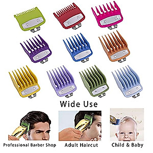 Professional 10 Color Coded Comb Attachment，Metal Hair Clipper Guards Cutting Guides/Combs，from 1/16inch to 1inch，Compatible with Wahl Clippers Combs