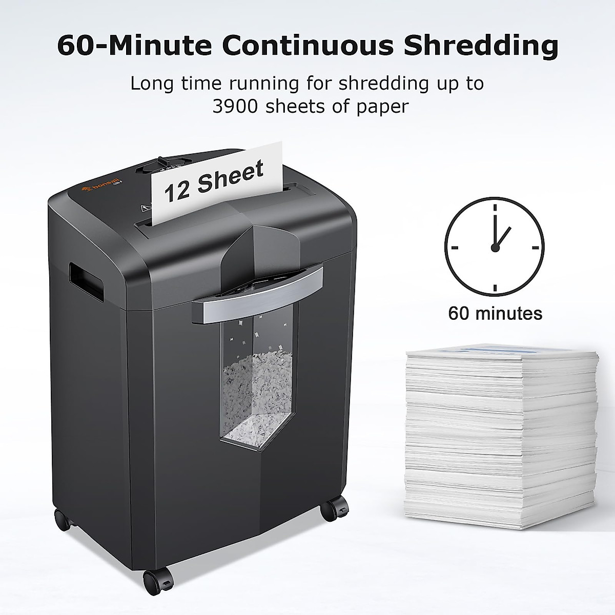 Bonsaii Paper Shredder for Office, 110-Sheet Autofeed & 12-Sheet Manual Micro Cut Heavy Duty Paper Shredder, P-4 Auto Feed Paper and Credit Card Shredder with 4 Casters, 6.1 Gal Transparent Bin C233-B