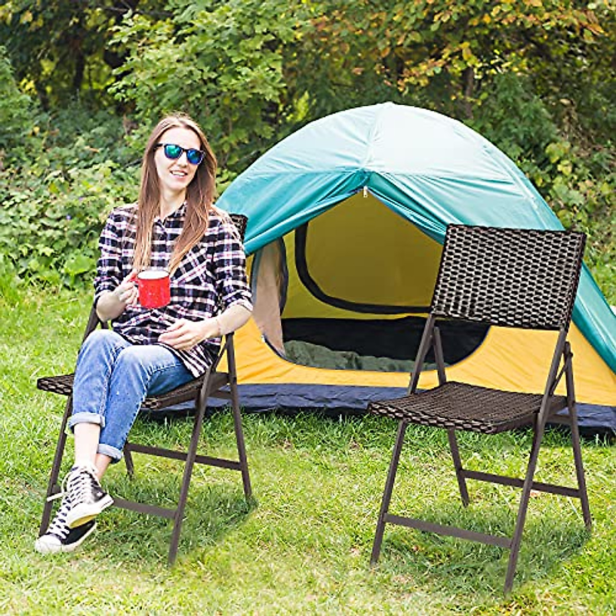 HAPPYGRILL Folding Rattan Chairs Outdoor Set of 2 Patio Rattan Wicker Bistro Chairs with Weather-Resistant PE Rattan and Anti-Rust Steel Frame