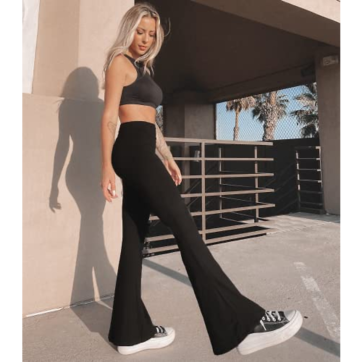 GET-FA Flare Leggings for Women-Bootcut Yoga Pants for Women High Waisted Workout Bootleg Work Pants Dress Pants Black