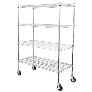 Regal Altair 14" Deep x 30" Wide x 92" High 4 Tier Chrome Wire Shelving Kit with 5" Wheels | NSF Commercial Storage Rack Unit
