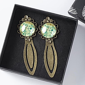 Natural Flowers & Dragonfly Vintage Bookmark Gift Box Set for Students Teachers School Library Page Holder with Crystal Glass