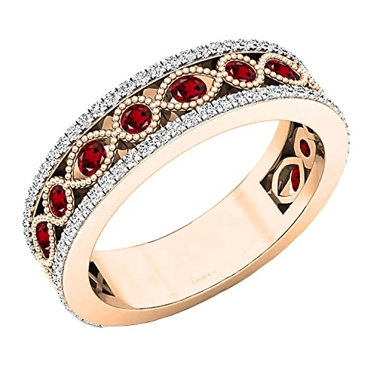 Dazzlingrock Collection Round Garnet & White Diamond Ladies Vintage Stackable Wedding Band | 10K Rose Gold, Size 6