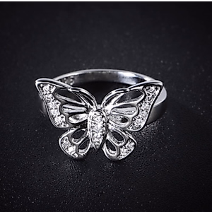 HUKQBUNX 925 Sterling Silver creative women's Zircon hand decoration Animal Butterfly small crystal small diamond women's fresh ring size 6-10 (Size 9)