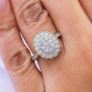 SAVEARTH DIAMONDS 1 Carat Round Cut Lab Created Moissanite Diamond Milgrain Cluster Engagement Ring For Women In 10K Solid Yellow Gold (E-F Color, VVS1 Clarity, 1 Cttw)-6