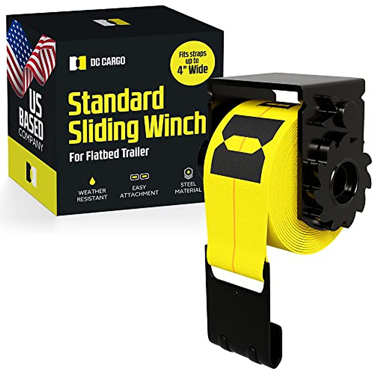 DC Cargo Sliding Winch for Flatbed Trailer | Heavy Duty Standard Tie-Down Winch