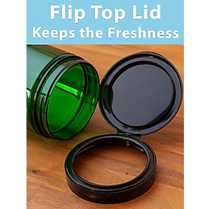 JUVITUS 32 oz Green Plastic PET Refillable Jar (BPA Free) with Black Flip Top Cap (4 pack)