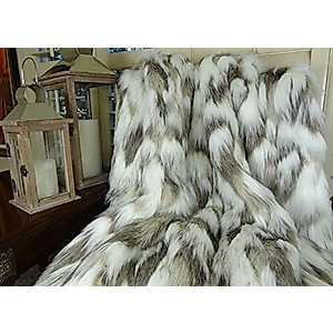Thomas Collection Ivory Faux Fur Throw Blanket & Bedspread - Tibet Fox Fur - Ivory Beige Luxury Faux Fur - Throw Blanket - Luxury Soft Faux Fur, Handmade in US, 16445
