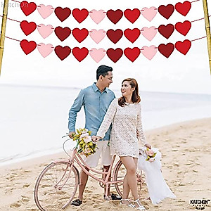 Felt Heart Garland for Valentines Day Decor - Pack of 30, No DIY | Red, Rose, Light Pink Heart Banner Garland, Heart Garland Decorations | Romantic Decorations Special Night, Valentines Day Decoration