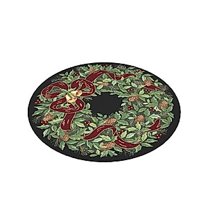 SAFAVIEH Vintage Poster Collection Area Rug - 6' Round, Black & Green, Handmade Christmas Wreath Novelty Wool, Ideal for High Traffic Areas in Living Room, Bedroom (VP323A)