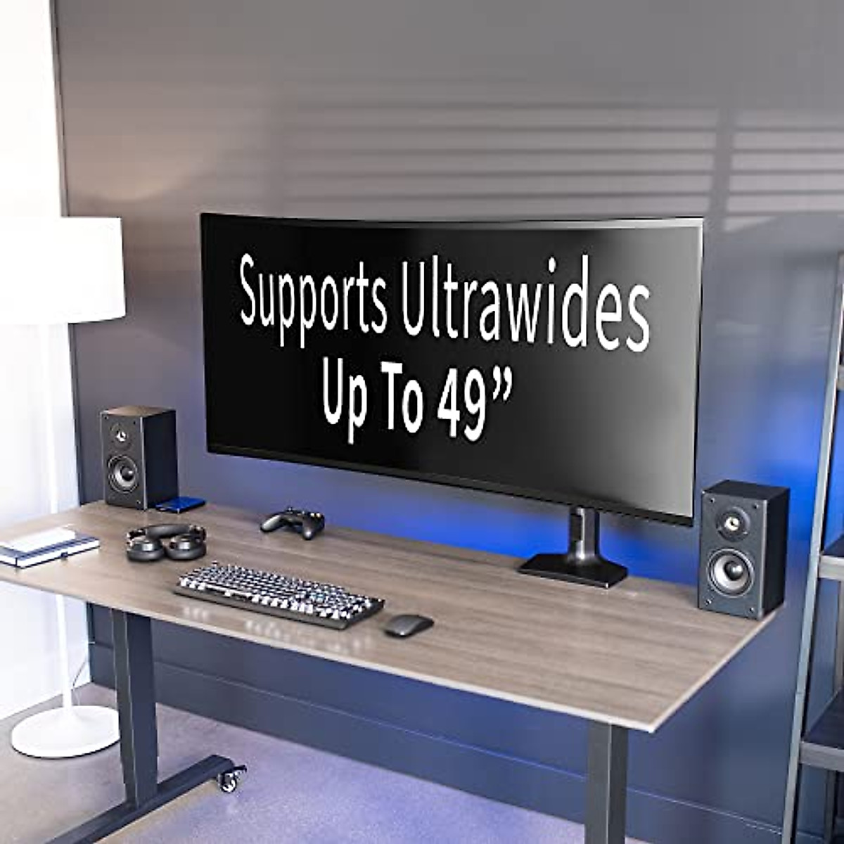 VIVO Aluminum Ultrawide Monitor Stand, Classic, Fits up to 49 inch Computer Screens, Single Articulating Pneumatic Arm, C-Clamp and Grommet Desk Mount, Max VESA 200x100, Black, STAND-V100H