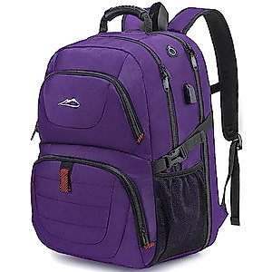 ProEtrade Travel Backpack, Extra Large Laptop Backpack School Business Anti Theft TSA Approved College Work Computer Bag Fits 17 Inch Laptop with USB Charging Port Bookbag for Women Men(Purple)