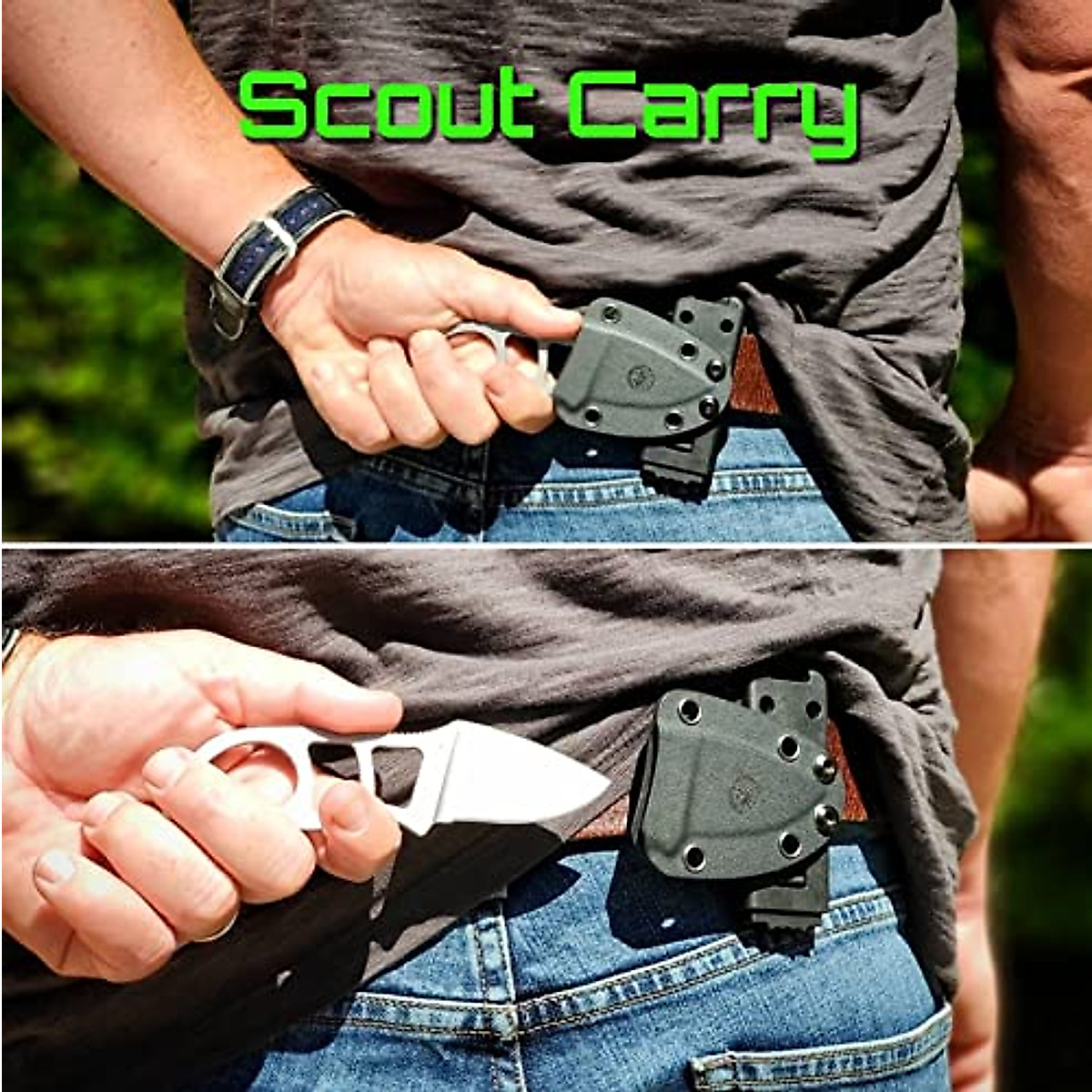 Off-Grid Knives - Compact EDC Fixed Blade Knife with Cryo D2 Steel, Paracord Rope, Neck Knife, Belt Clip, Scout & Vertical Carry, Kydex Sheath (Blackout)