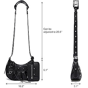 CATMICOO Shoulder Bag for Women Punk Style Rivet Satchel Handbags Y2K Purse with Removable Zipped Pouch