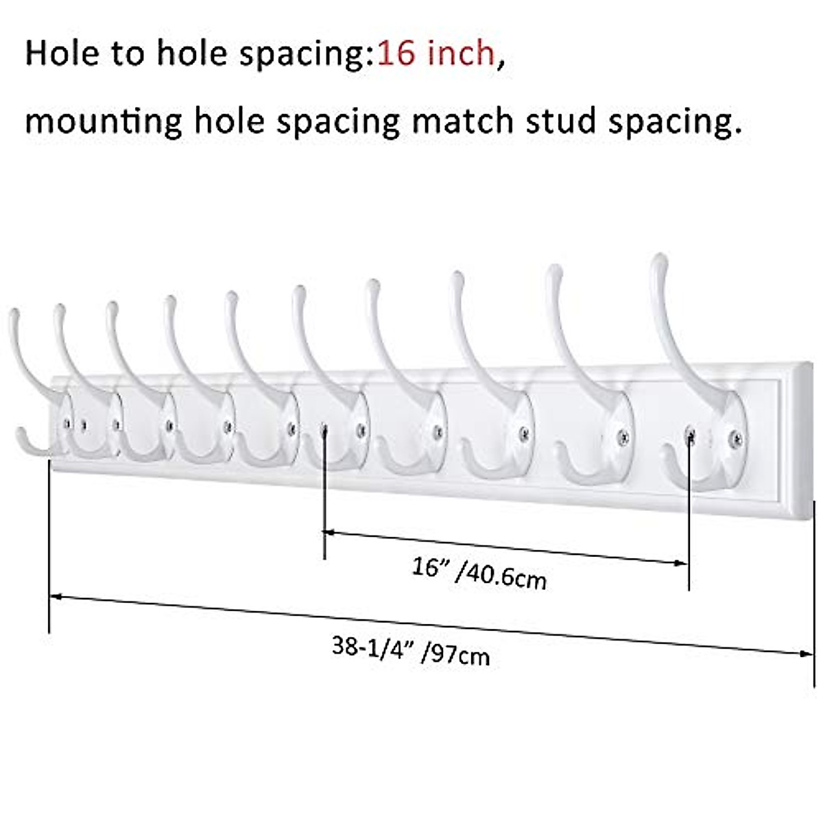 WEBI Coat Rack Wall Mounted,10 Hooks,38 1/4’’ Long,Wood Coat Hooks Wall Mounted,Coat Hanger Wall Hook Rack,Jacket Hooks for Hanging Coats,Clothes,Hats,White