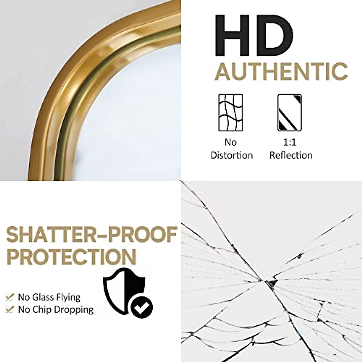 HOWOFURN 24’’x36’’ Bathroom Mirror, Gold Mirrors for Wall, Rectangular Wall Mount Mirror for Bathroom, Vertical & Horizontal Hung for Bedroom, Bathroom, Living Room