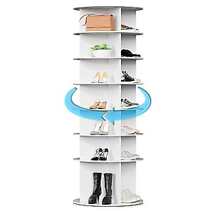 GOOFCXO 7 Tier Rotating Shoe Rack Tower, 360° Revolving Free Standing Shoe Organizer High Bottom Design Shoe Tower Spinning Storage Lazy Susan Multifunctional Rotate Shoes Closet Organization (White)