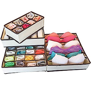 Evelots 4 Pack - Underwear Organizer Drawer-Foldable-Socks/Bras/Scarves-45 Sections